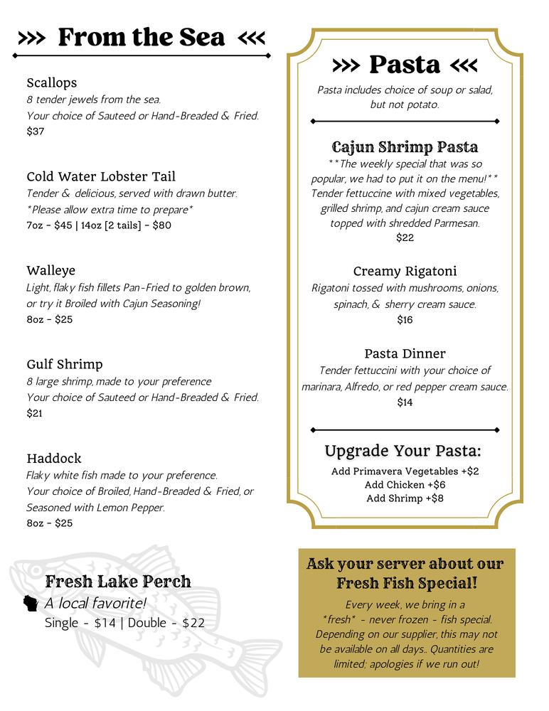 Menu at The Elbow Room steakhouse, Manitowoc