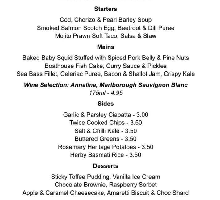Menu at The Old Boathouse restaurant, Warkworth