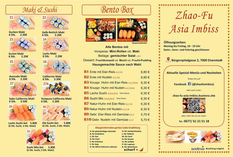 Speisekarte von ZHAO-Fu ASIA Imbiss restaurant, Eisenstadt