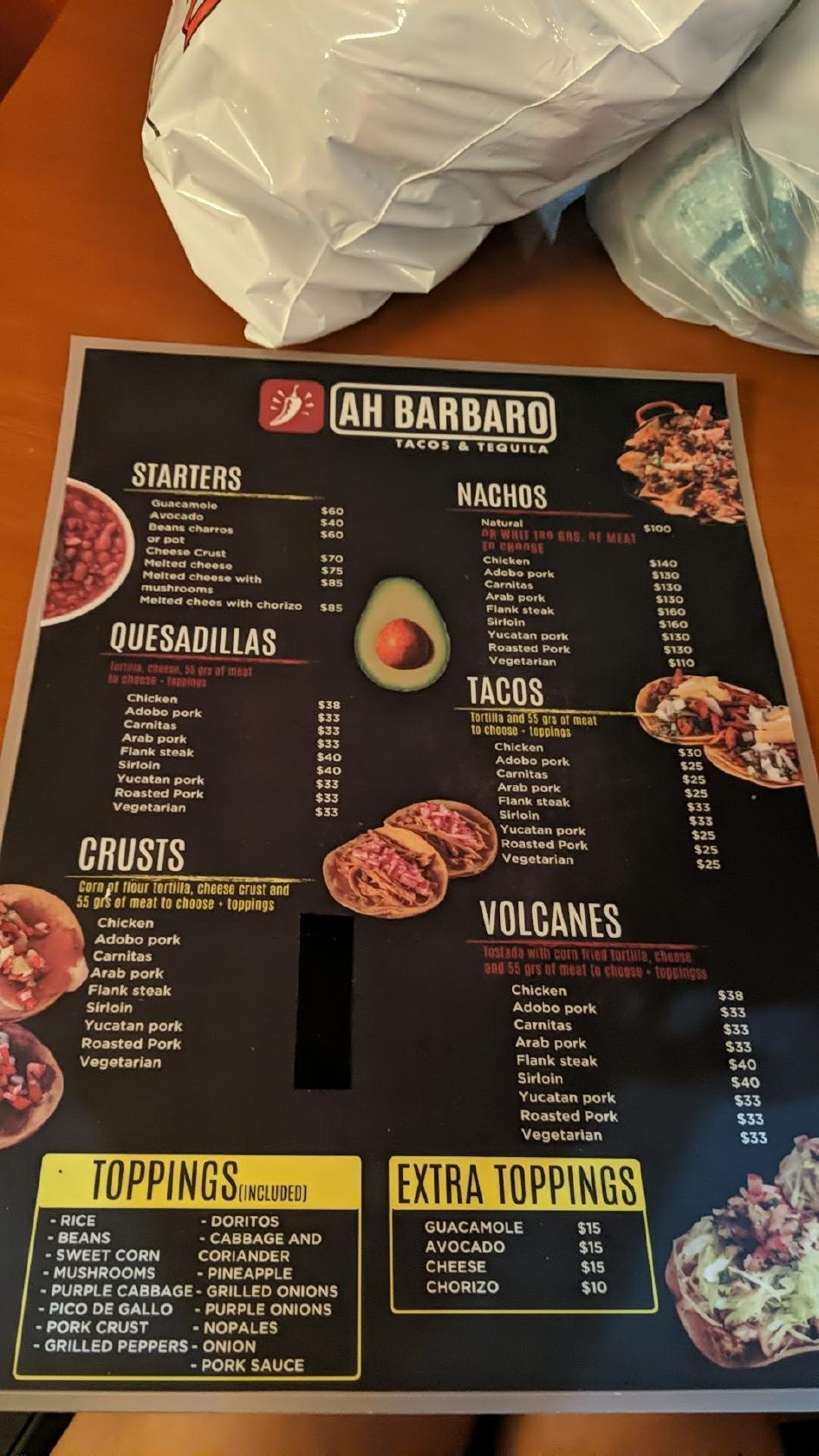 Menu at Ah Barbaro, Cancún, Blvd. Kukulcan