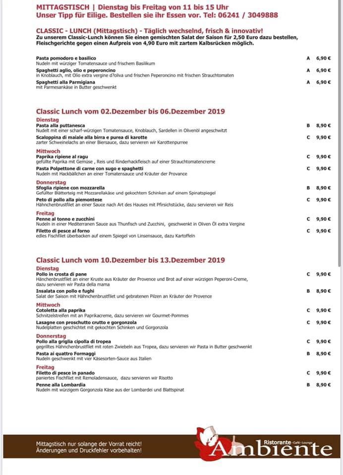 Menu at Ambiente Ristorante-Pizzeria, Worms