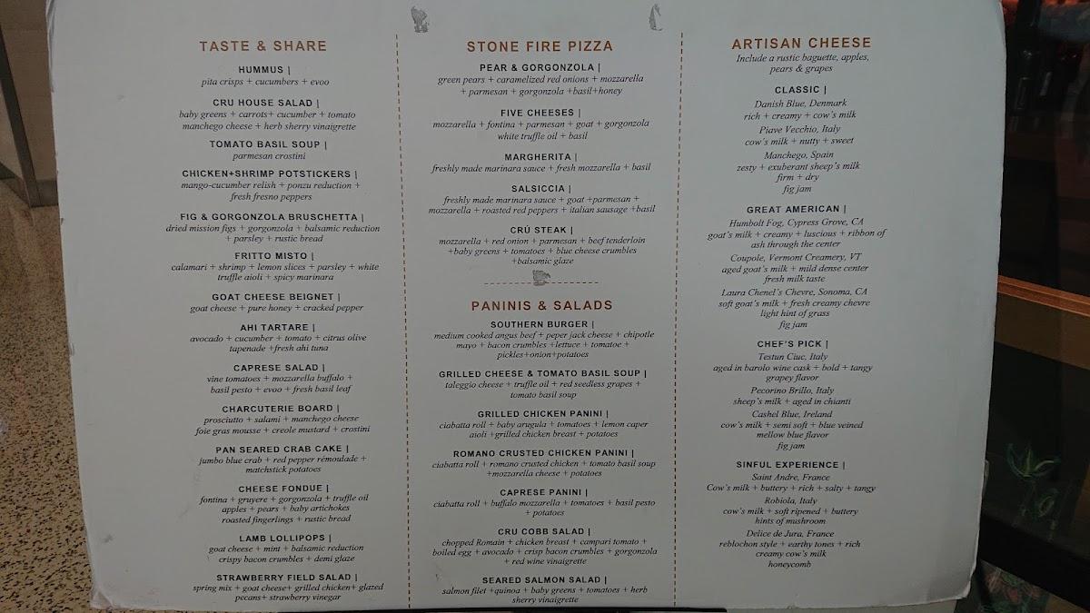 Carta de CRÚ Food & Wine Bar, Dallas, Herb Kelleher Way