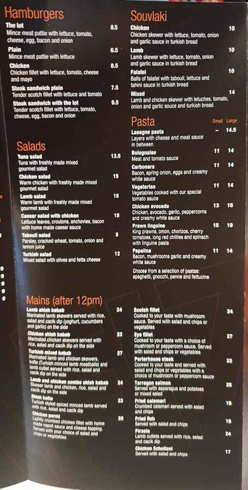 Menu at Cafizza restaurant, Geelong