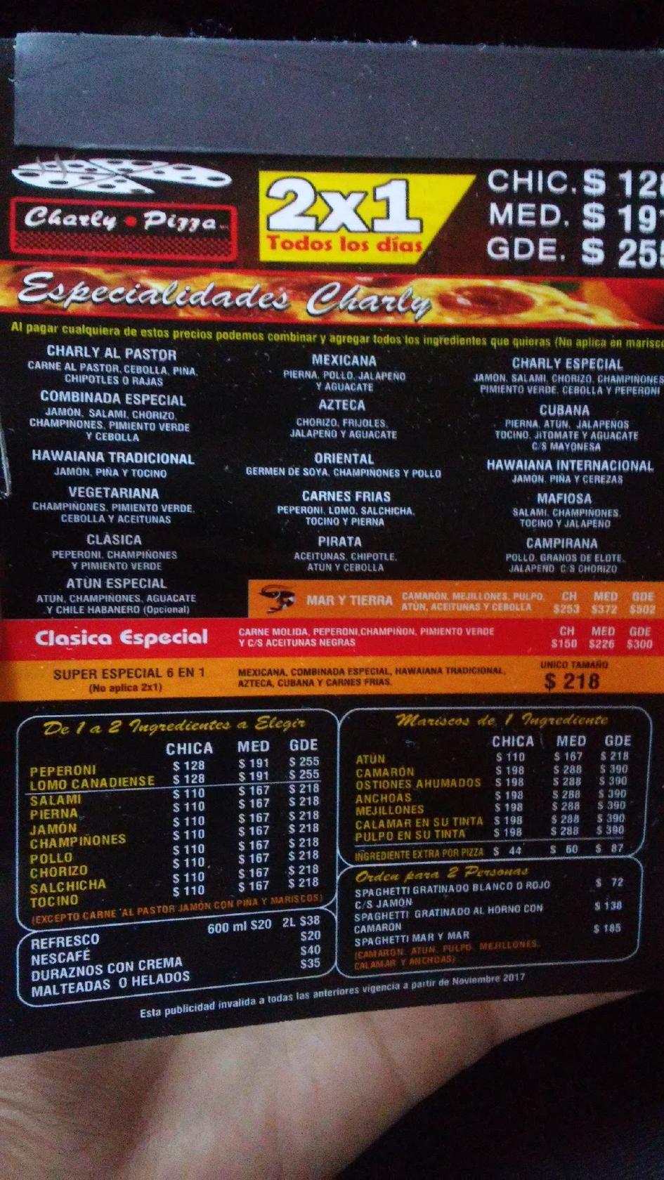 Carta del restaurante Charly Pizza Impulsora, Nezahualcóyotl, Hacienda ...