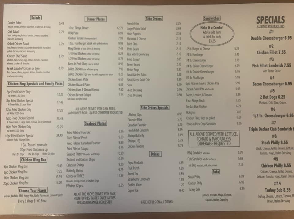 Menu at Chicken King restaurant, Chester, J A Cochran Bypass