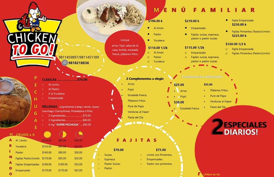 Menu at Chicken to Go restaurant, Campeche