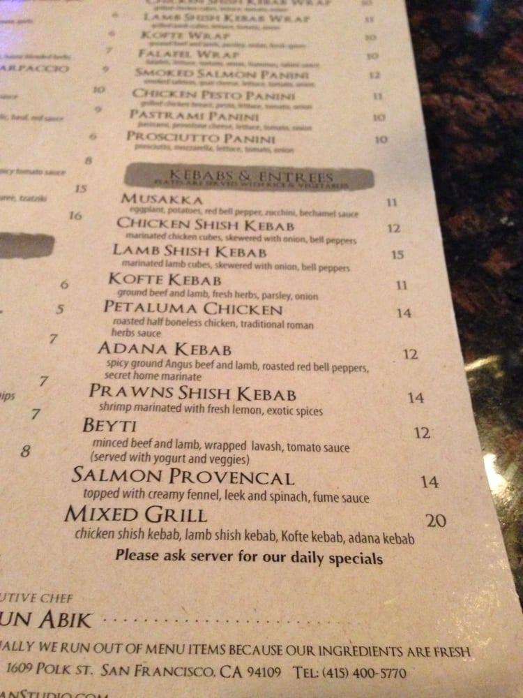 Menu at Dunyā Mediterranean Bistro & Wine Bar, San Francisco