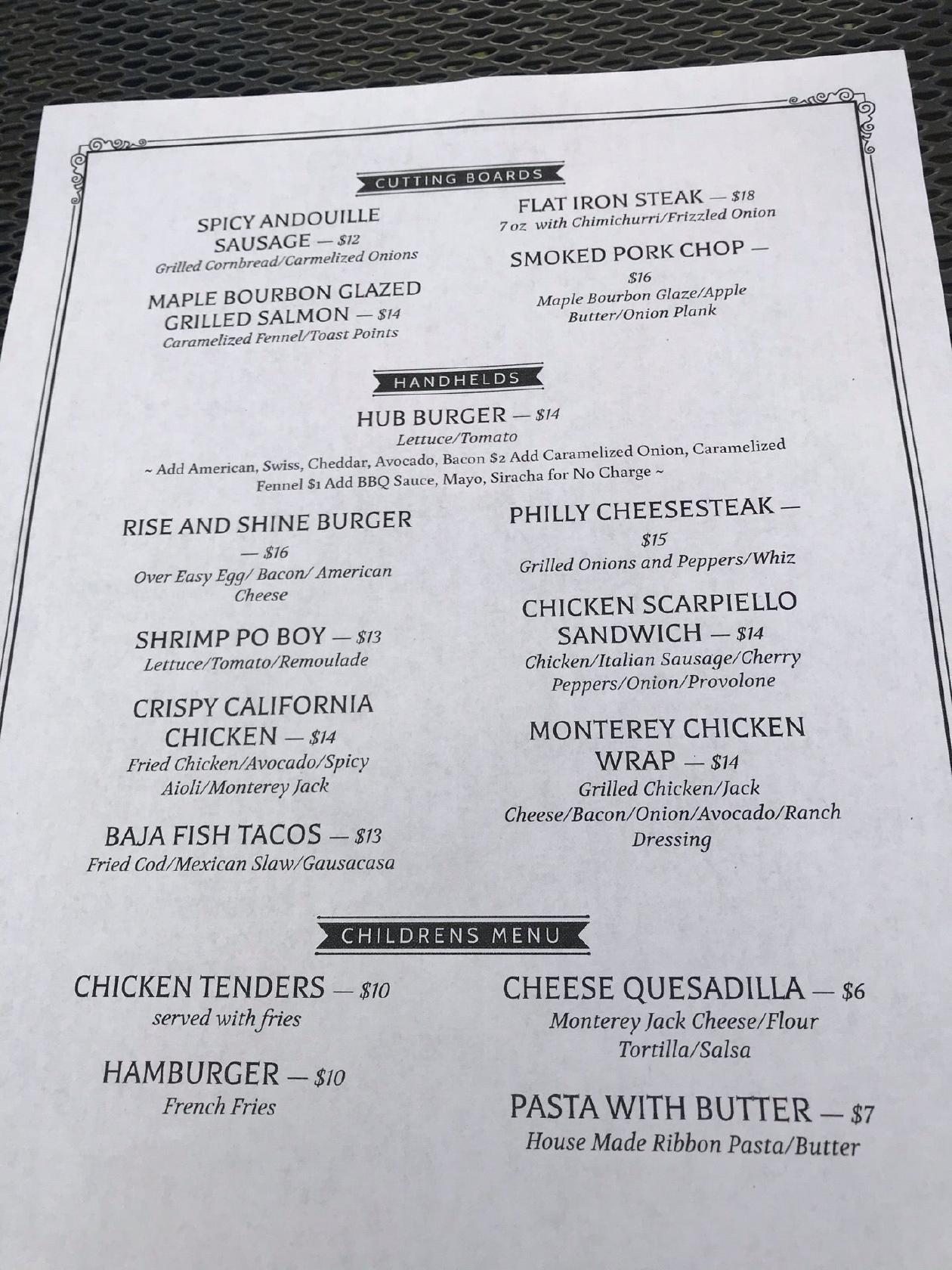 Menu at Hub and Spoke pub & bar, Bridgeport