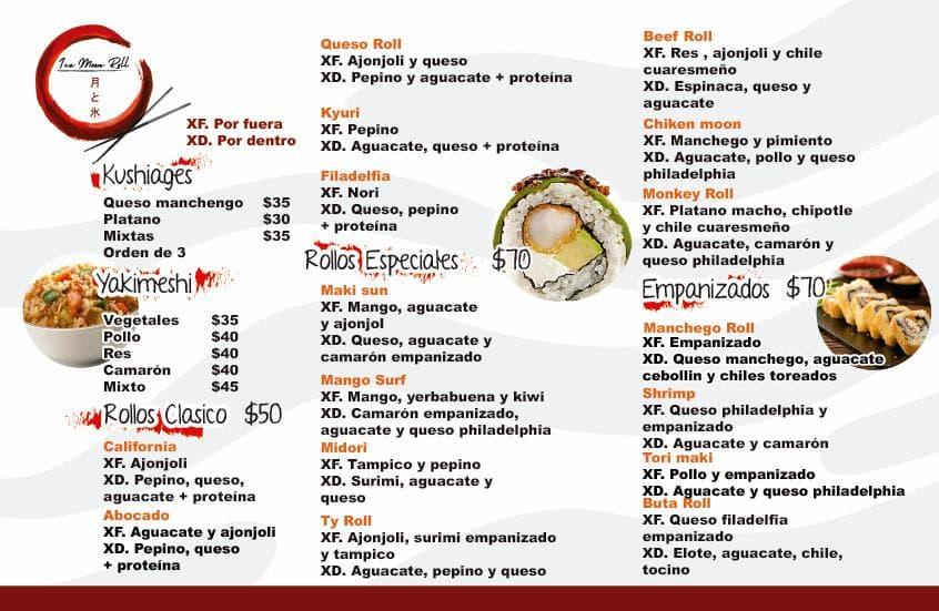 Menu at Ice moon roll restaurant, Mexico