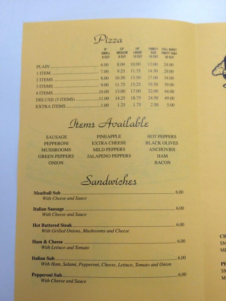Menu at Leanza's North Coast Pizza & Subs pizzeria, Parma