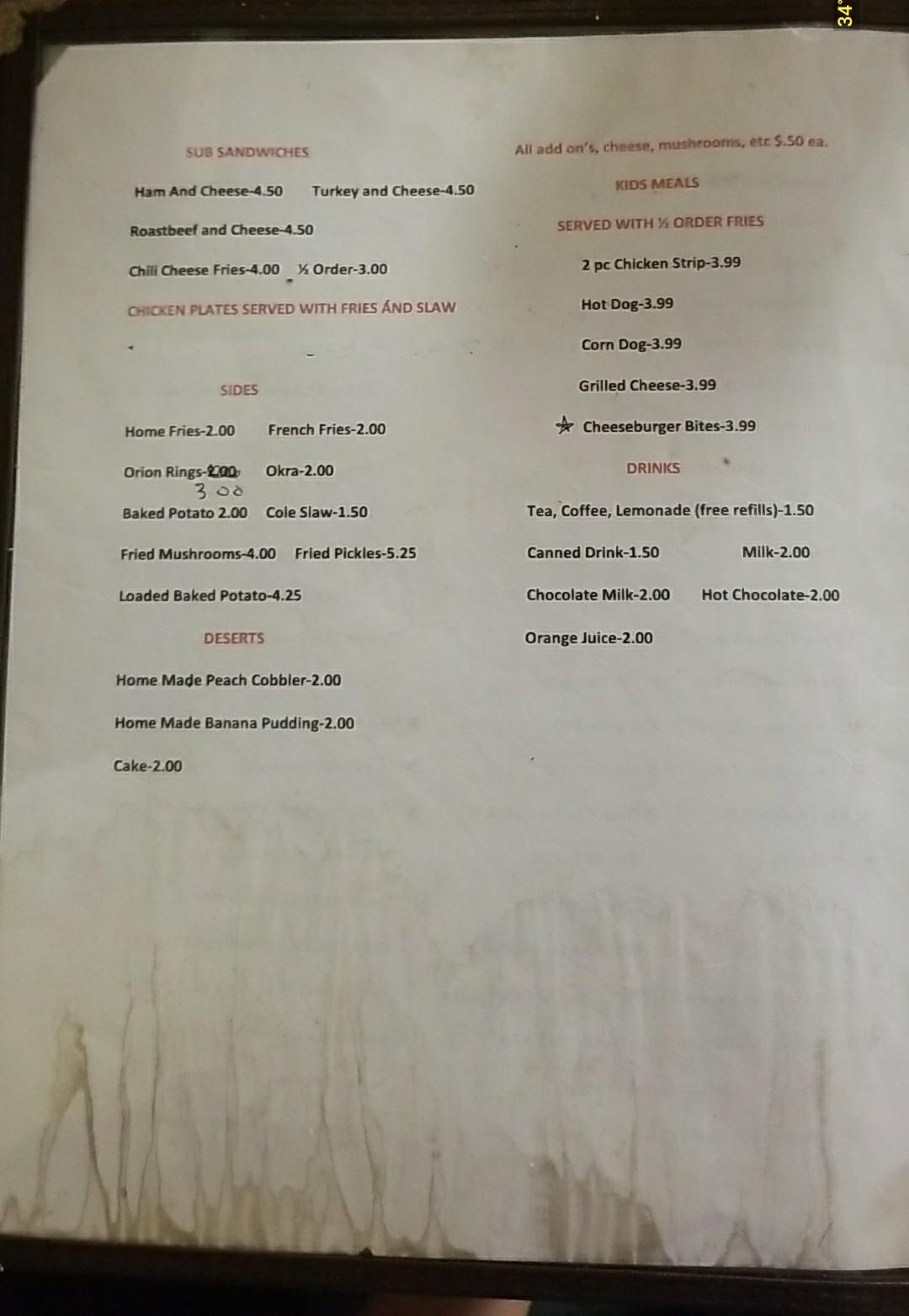 Menu at Lynn's Cafe, Abbeville