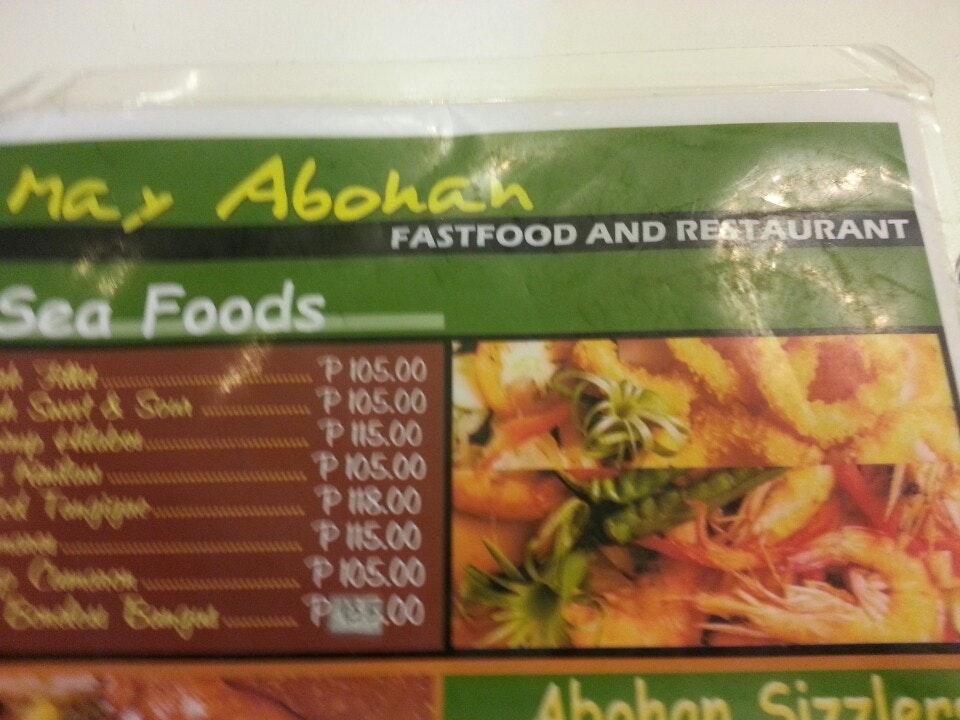 Menu at May Abuhan restaurant, Cebu City, F Llamas St