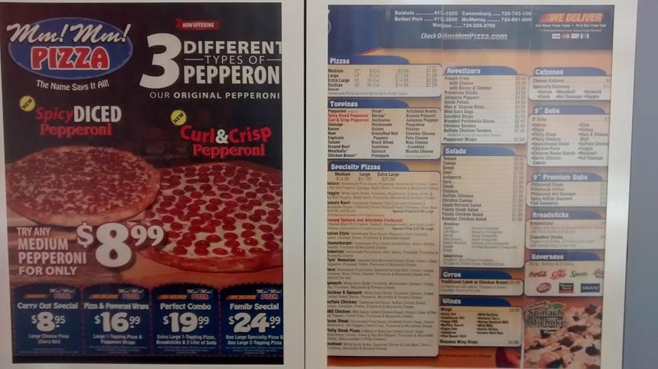 Menu at Mm Mm Pizza of Canonsburg pizzeria, Canonsburg