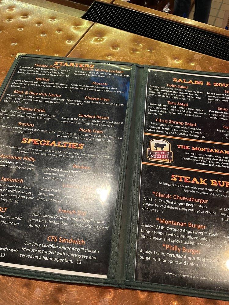 Menu at The Montanan Steakhouse, Lincoln