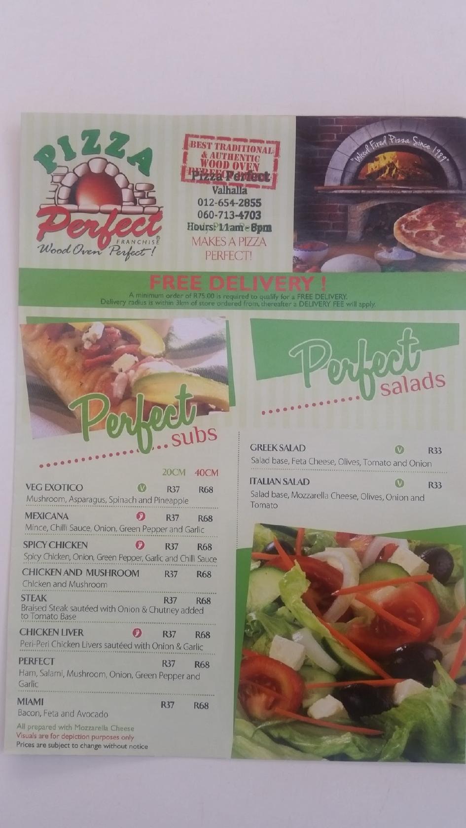 Menu at Pizza Perfect Valhalla pizzeria, Centurion, 10 Vinstra Rd