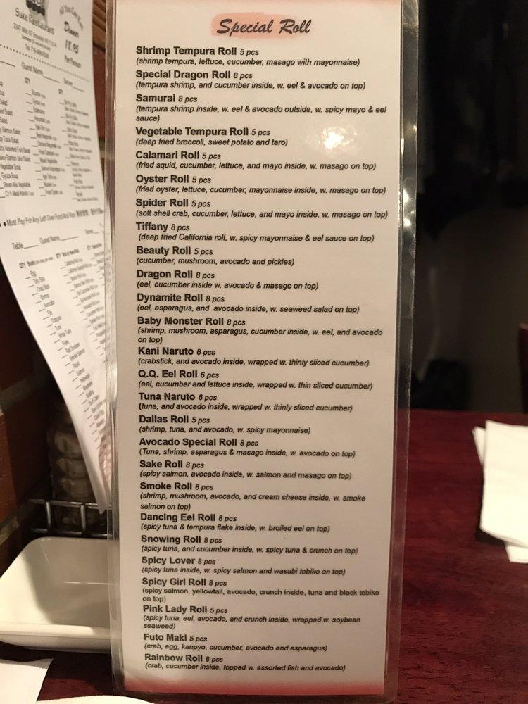 Menu at Sake Sushi restaurant, New York City, 86th St