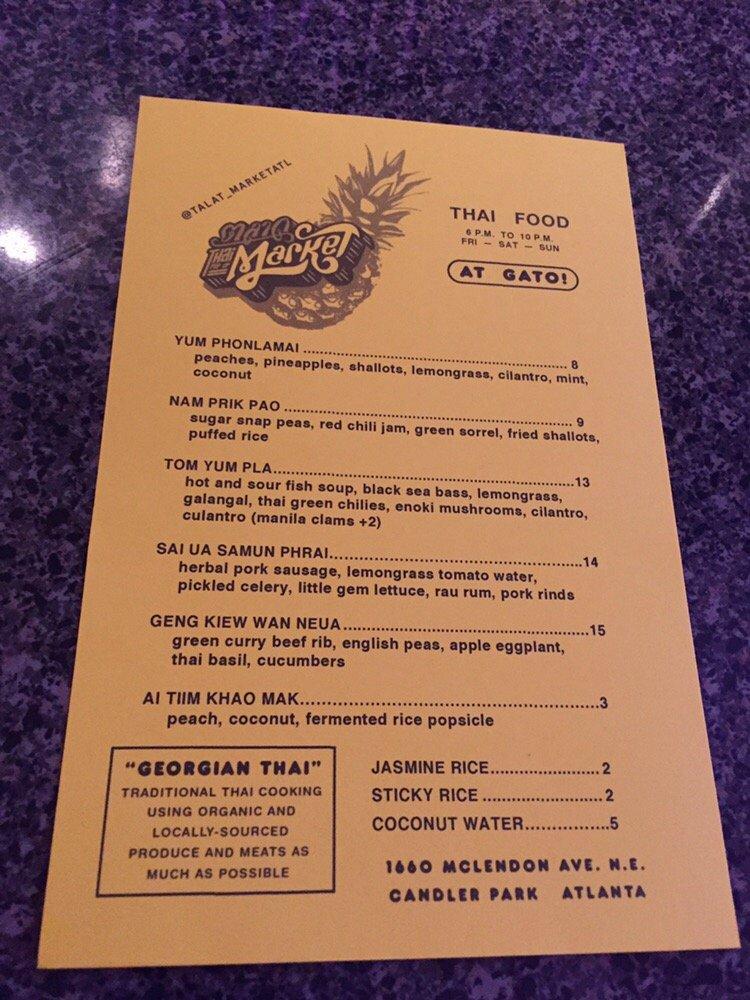 Menu at Talat Market restaurant, Atlanta, 112 Ormond St SE