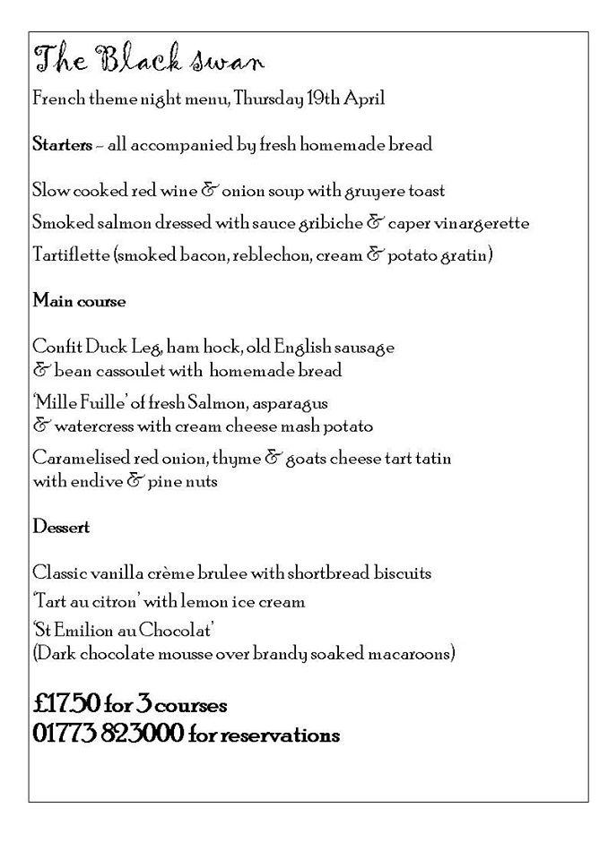 Menu at The Black Swan pub & bar, Belper