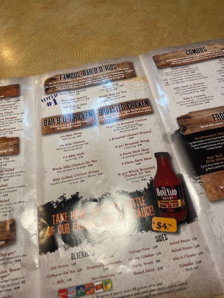 Menu at The BoneYard Bar-B-Q, Dearborn Heights