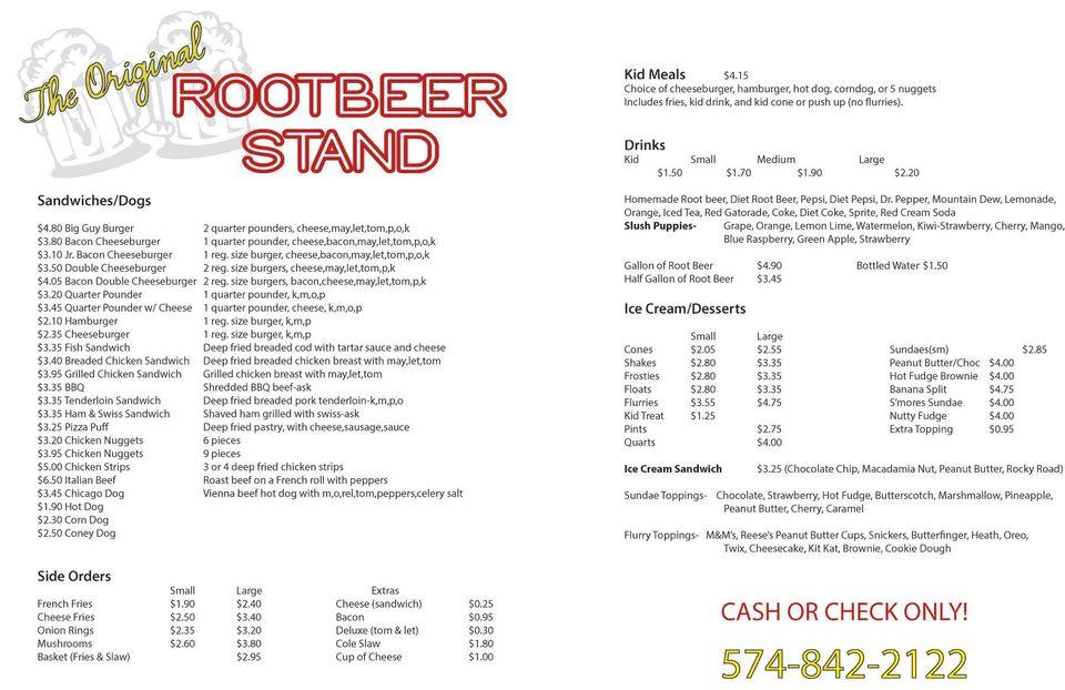 Menu at The Original Root Beer Stand restaurant, Culver, 824 E Lake ...