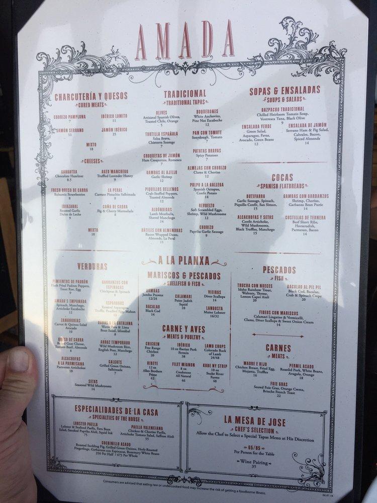 Menu at Amada pub & bar, Atlantic City, Amada Restaurant