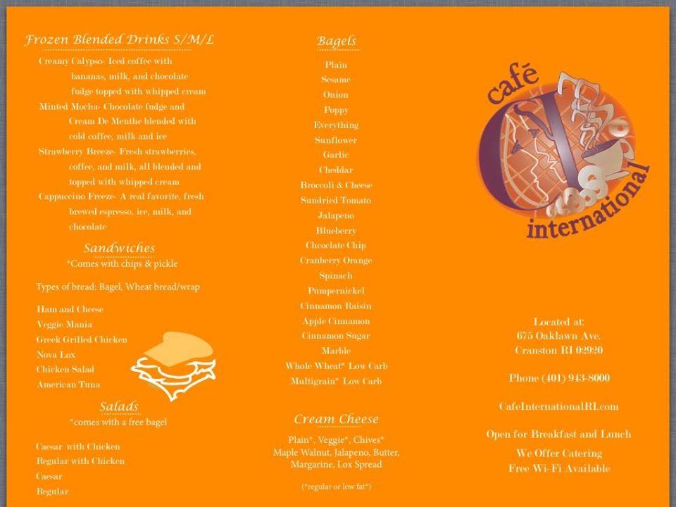 Menu at Cafe International, Cranston