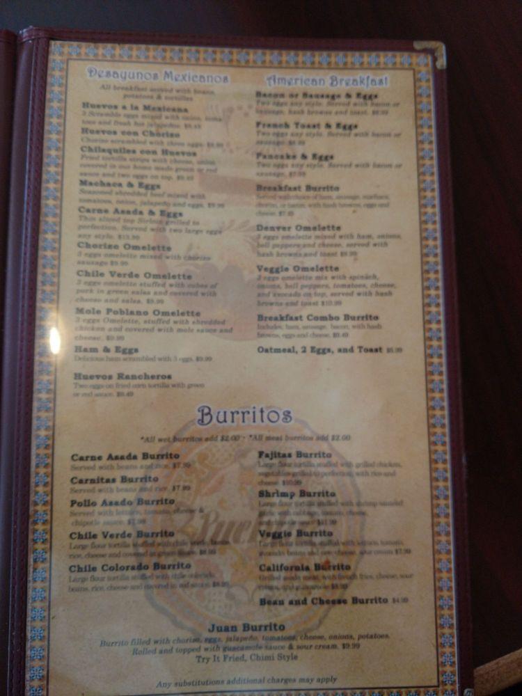 Menu at Casa Cruz Restaurant, Banning