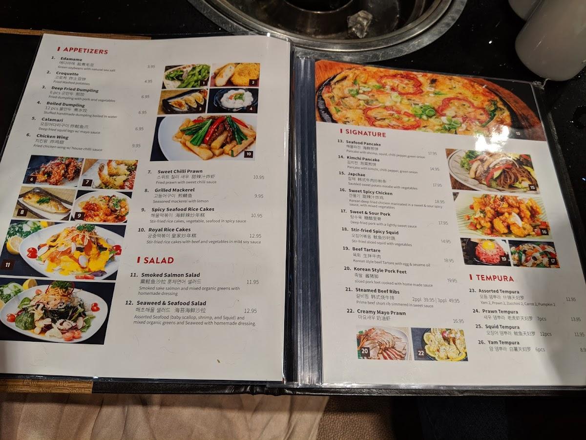 Menu at Chosun Korean BBQ, Vancouver