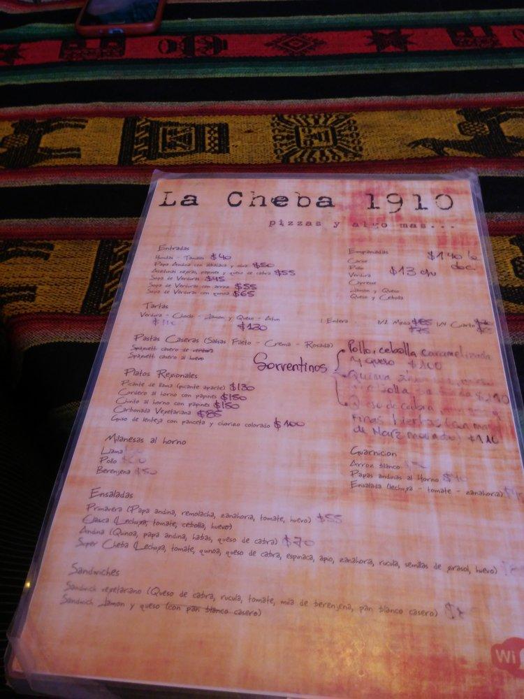 Menu at La Cheba 1910 pizzeria, Tilcara