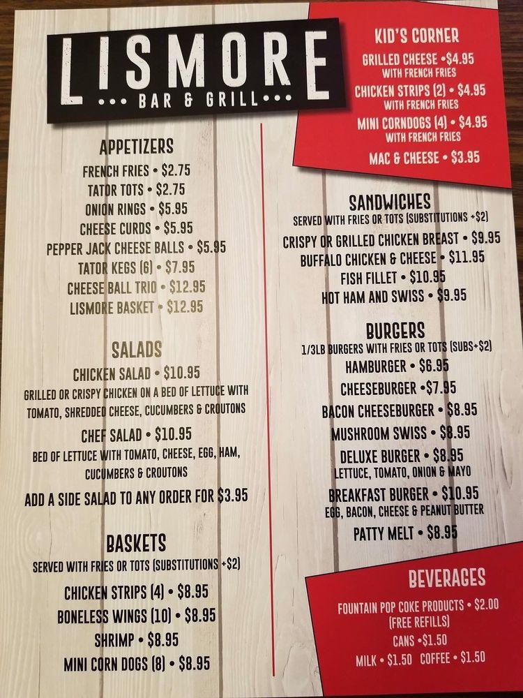 Menu at Lismore bar and grill, Lismore