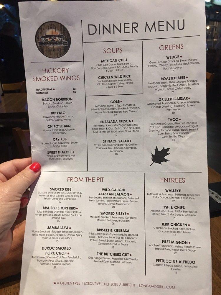 Menu at Lone Oak Cafe, Eagan