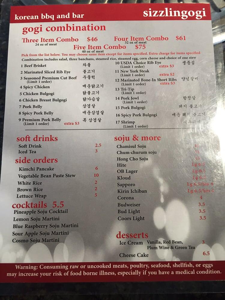 Menu at SizzlinGogi pub & bar, Santa Maria