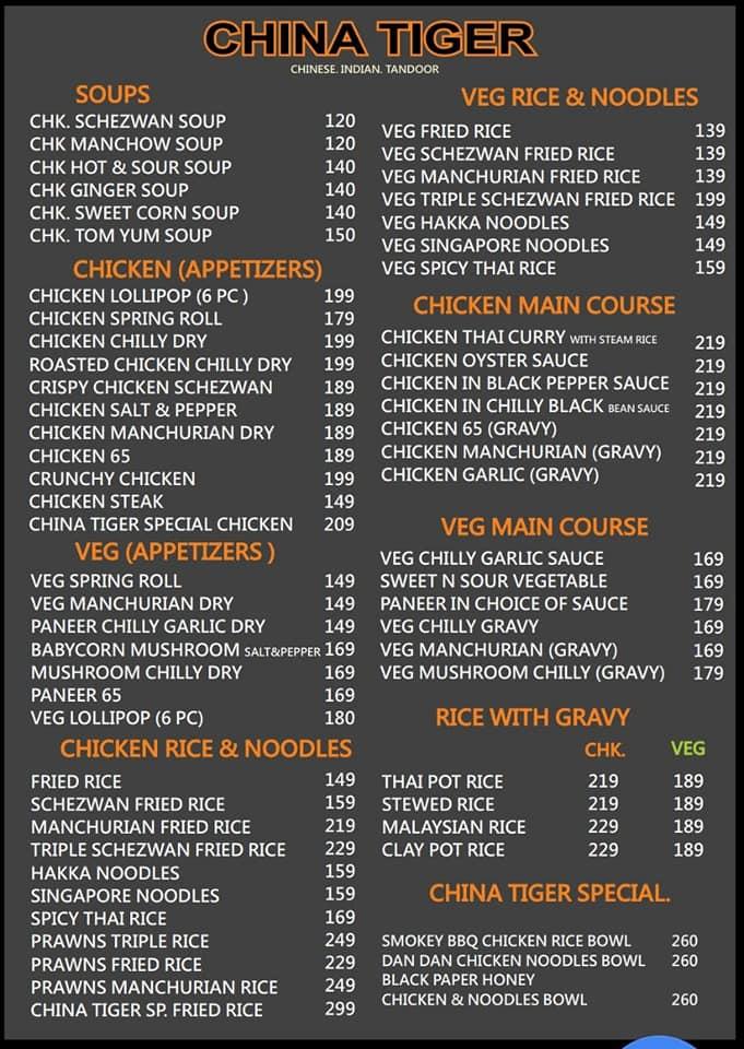 Menu at China Tiger, Mumbai