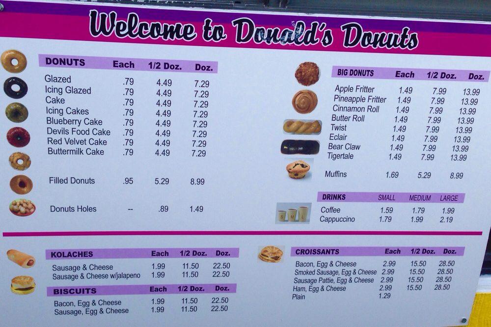 Menu at Donald's Donut, Corinth