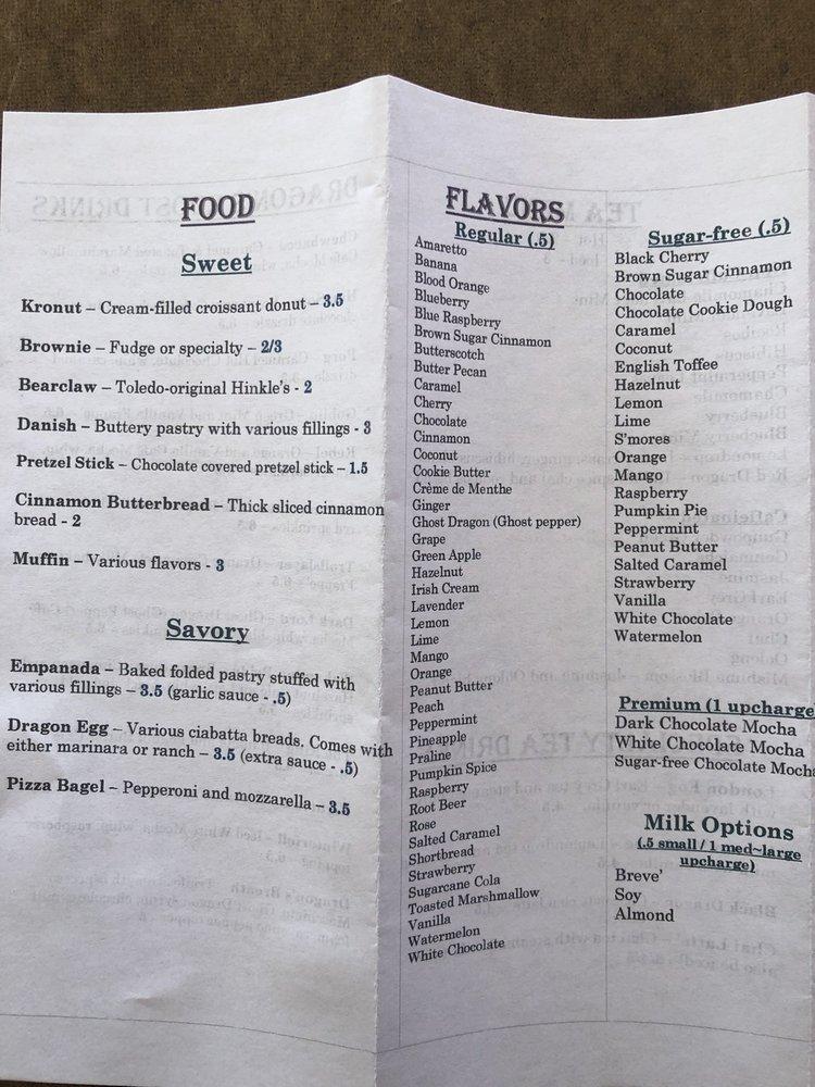 Menu at Dragon's Roost Coffee & Games restaurant, Holland