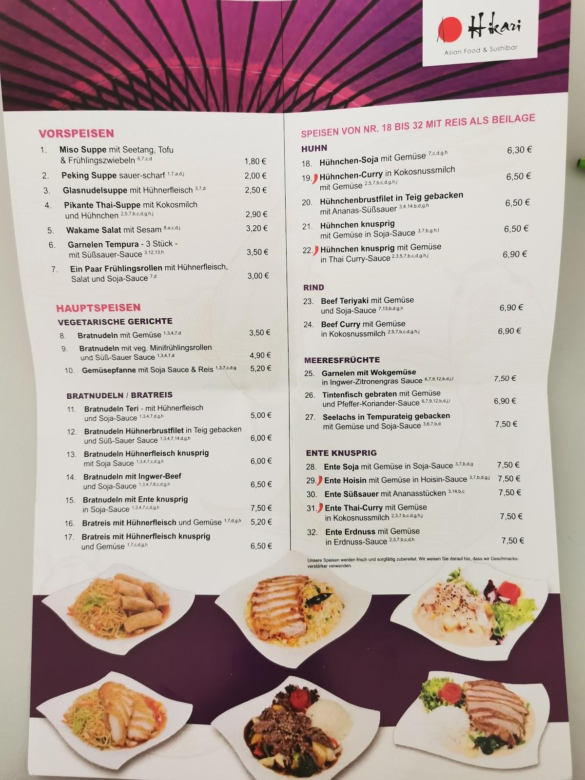 Speisekarte von Hikari restaurant, Langenhagen