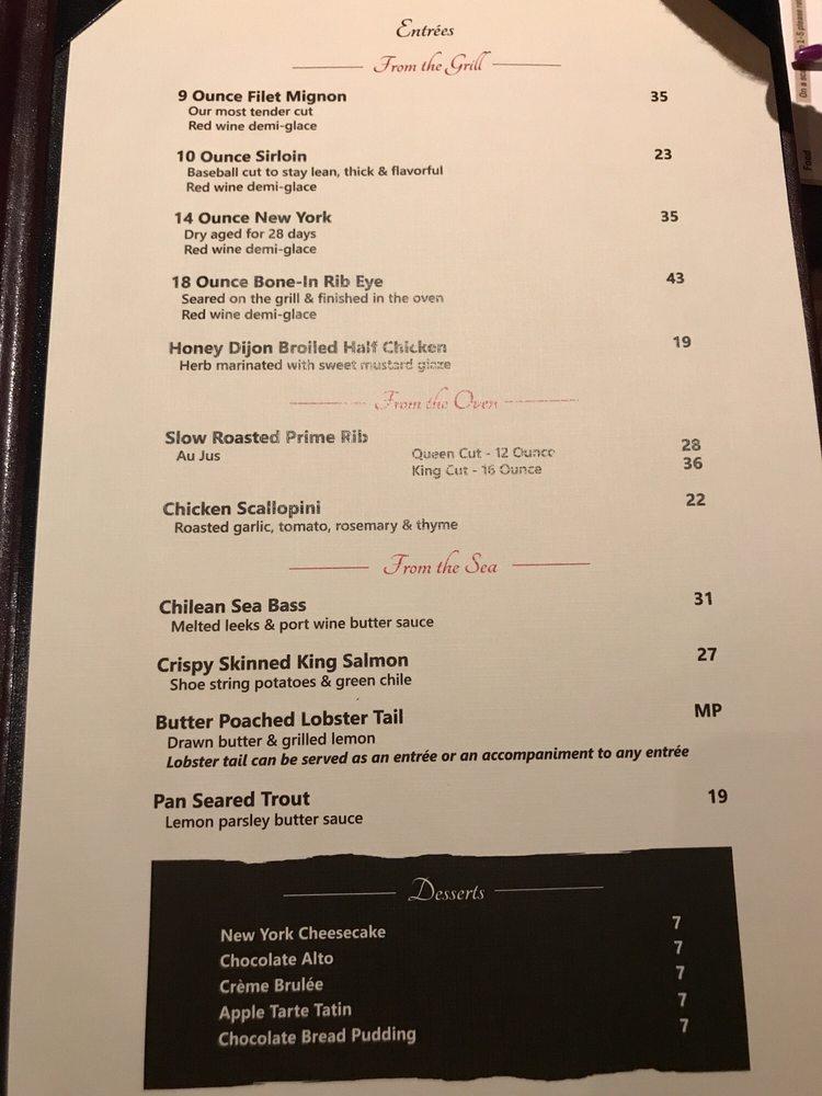 Menu at Juniper Steakhouse, Bernalillo