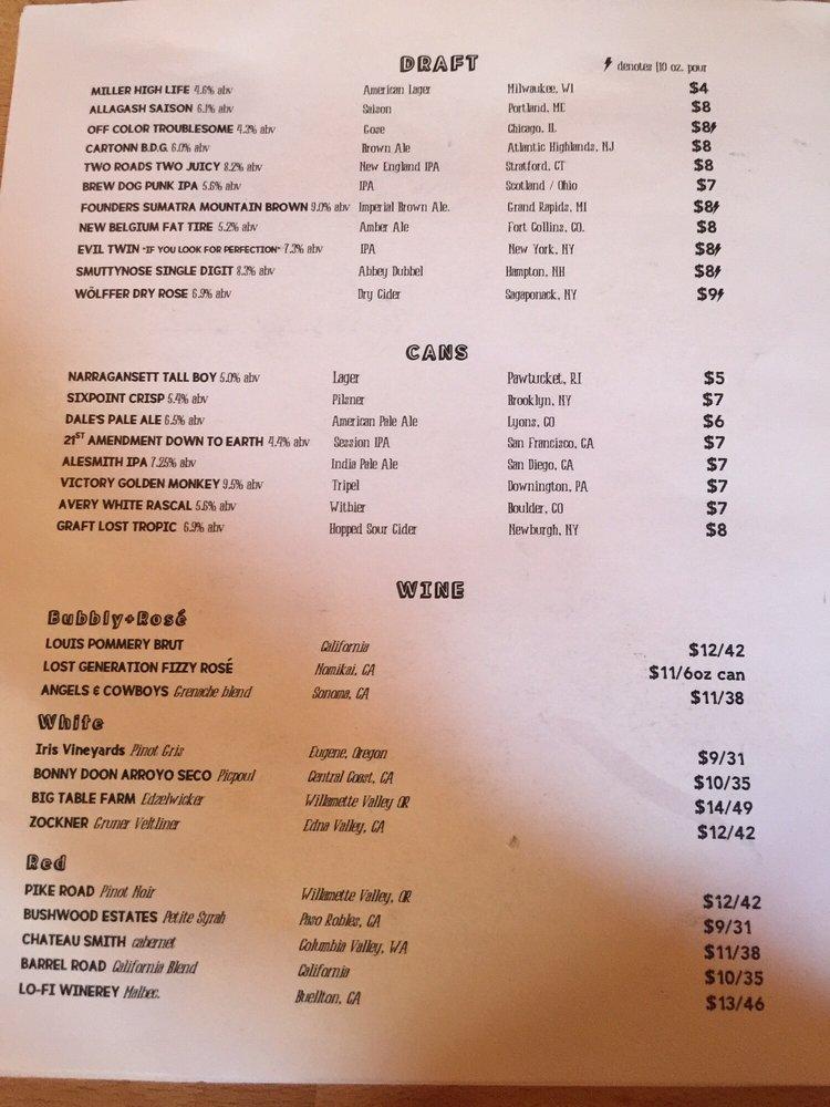 Menu at Low Fidelity pub & bar, Jersey City