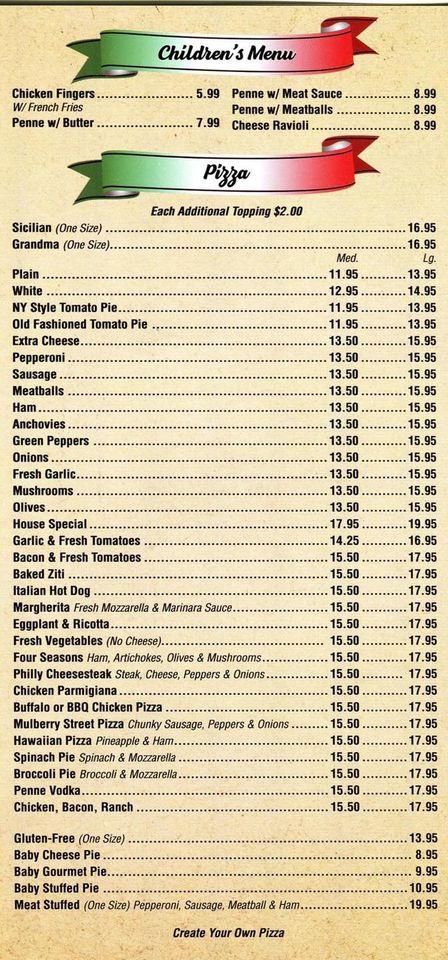 Menu at MaMMa Rosa pizzeria, Barnegat Township
