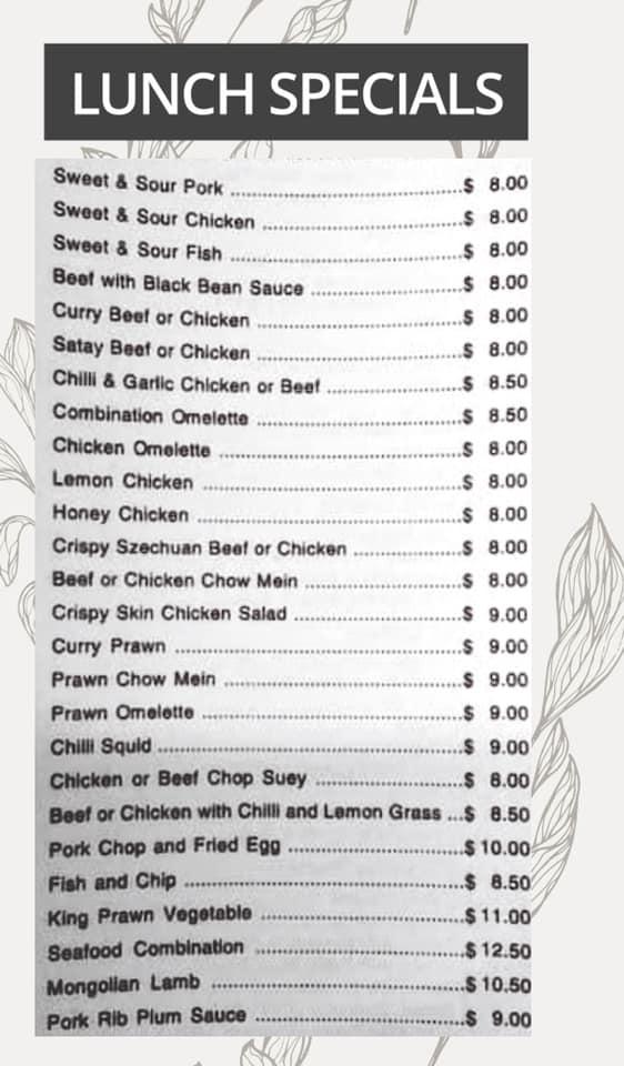 Menu at Sunshine Vietnamese & Chinese Takeaway restaurant, Bunbury ...