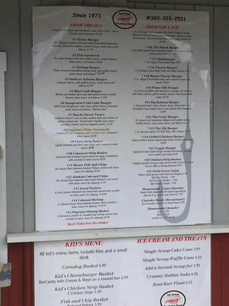 Menu at The Shrimp Shack restaurant, Anacortes