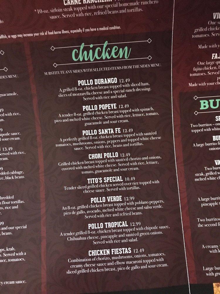 Carta de Tito's Mexican Restaurant - Berry Farms, Franklin