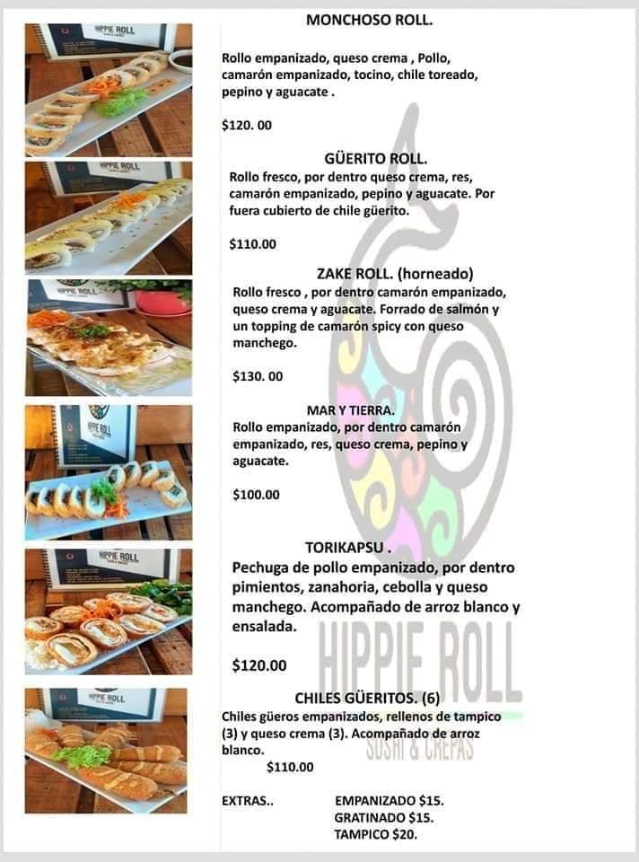 Carta del restaurante hippie roll, Ensenada