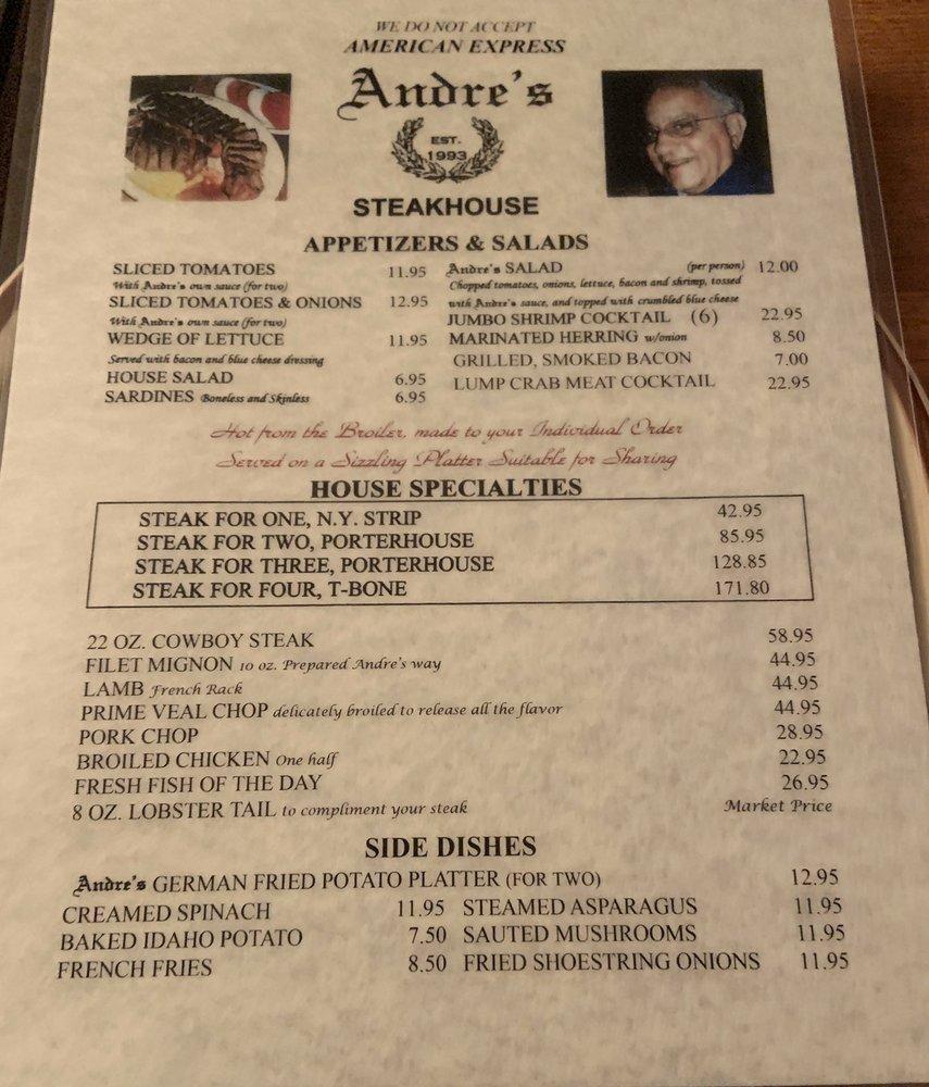 Menu at Andre's Steak House steakhouse, Naples