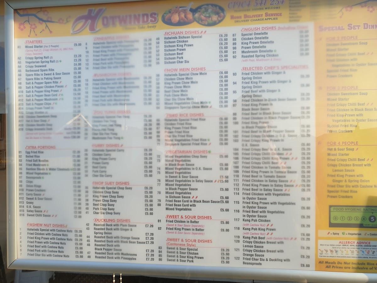 Menu at Hotwinds Chinese Takeaway fast food, York