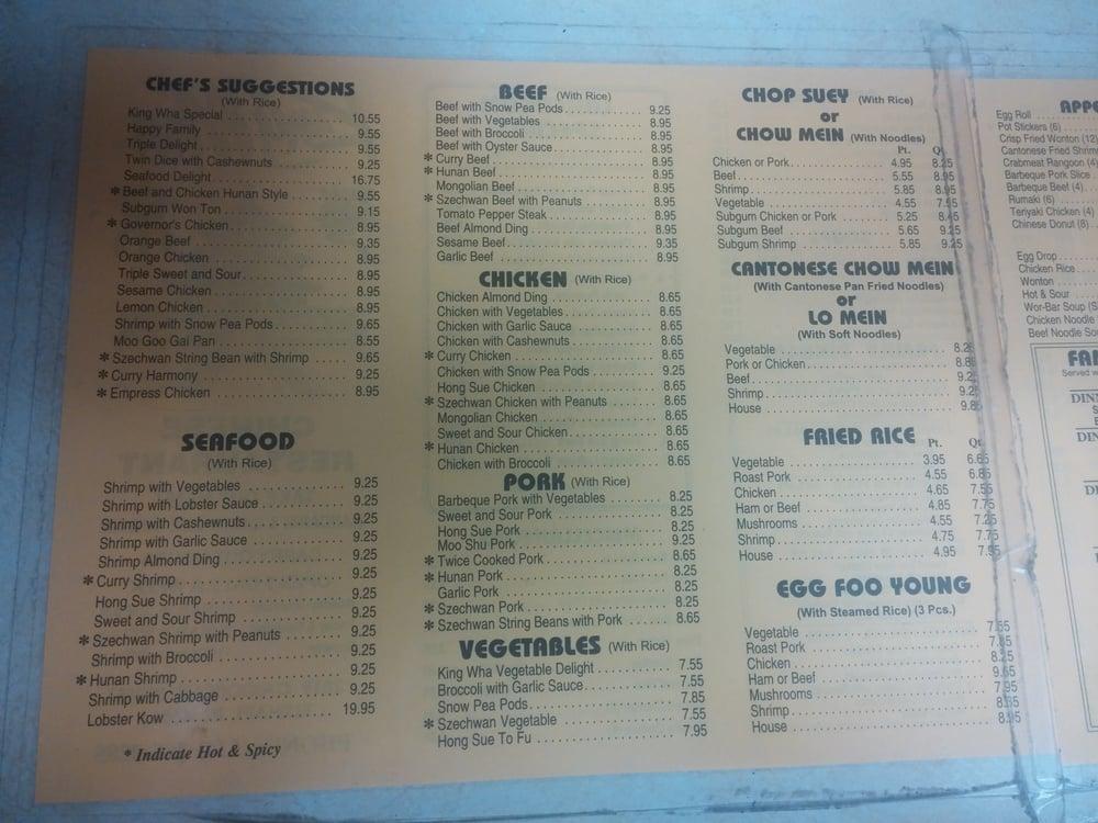 Menu at King Wha Chinese Restaurant, Elkhart