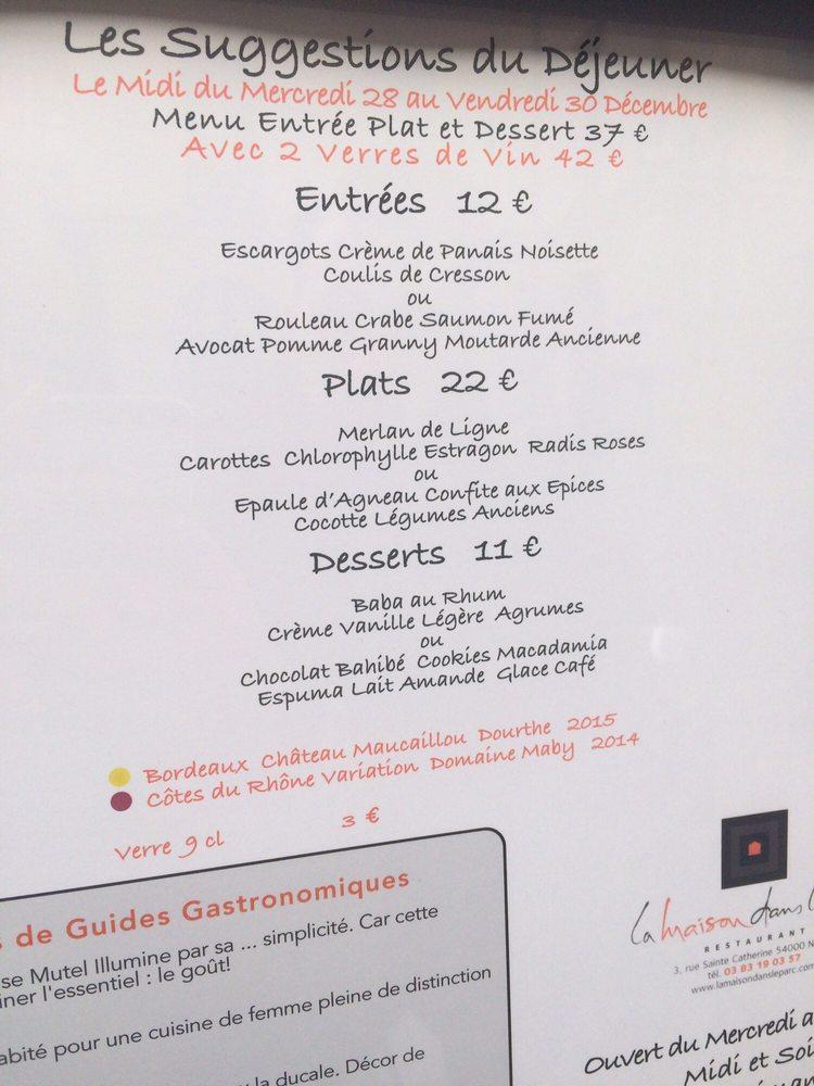 Menu au La Maison dans le Parc restaurant, Nancy