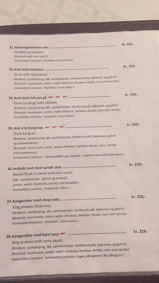 Menu at Scolopendra restaurant, Rjukan