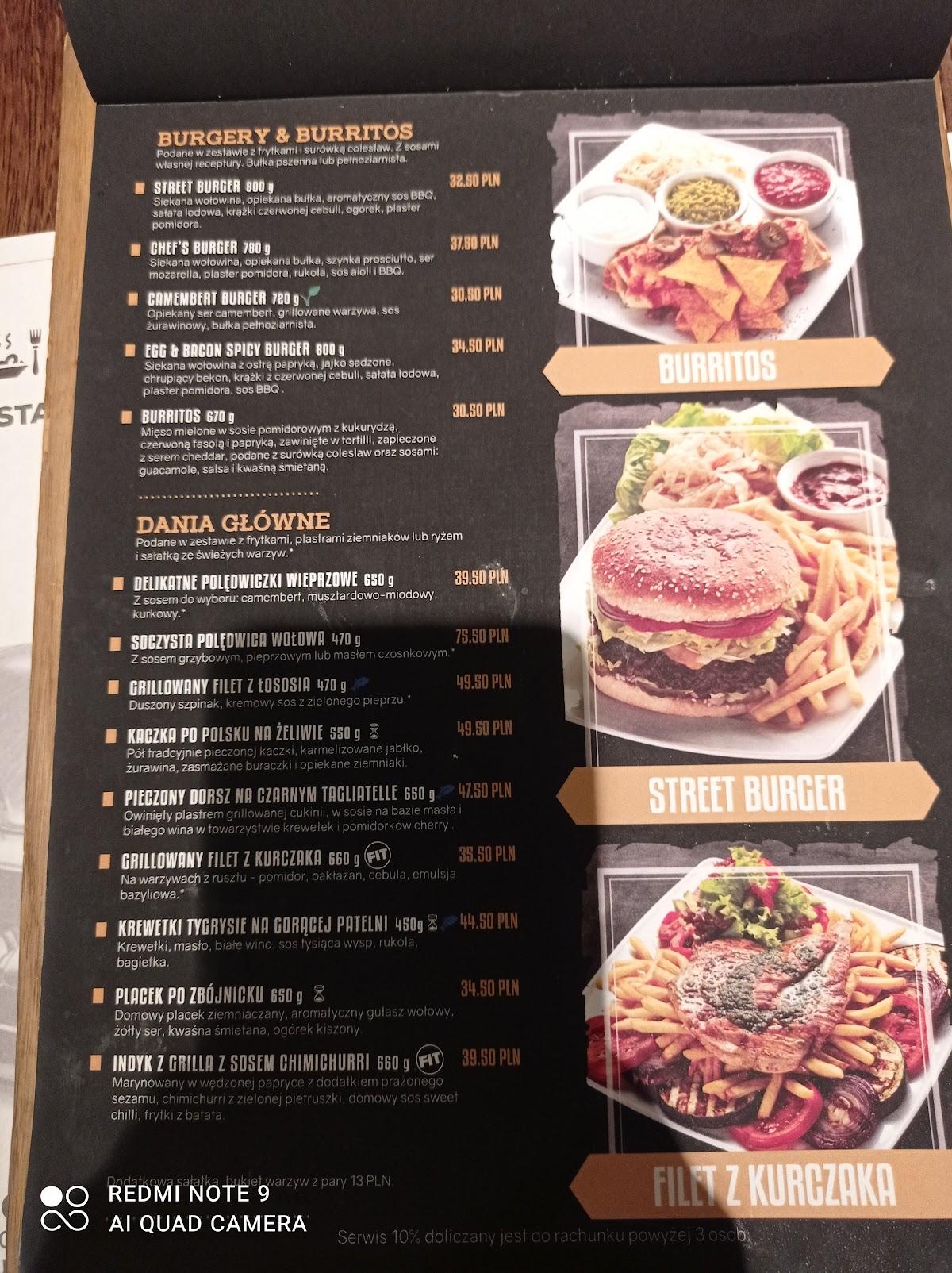 Menu at Street Restauracja restaurant, Warsaw, al. Jerozolimskie 179