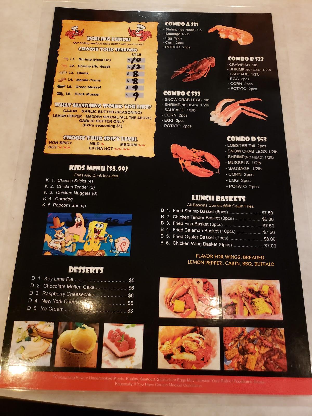 Menu at The Madden Crab restaurant, Jonesboro